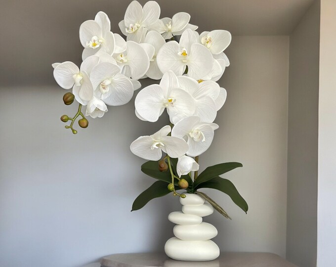 Luxury Real Touch Orchid - Artificial Orchid Flowers in Pot - White ...