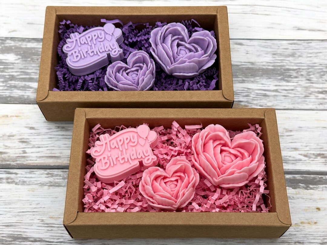 Birthday Soap Gift Box – Handmade Peony Heart Soaps, Cute Floral Spa ...