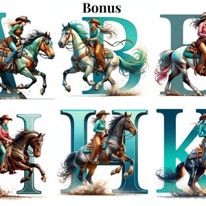 Cowgirl PNG Alphabet Bundle, Western ABC Clipart of Women on Horse ...