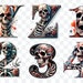 Skeleton Alphabet and Numbers Sublimation PNG Clipart Bundle in White ...