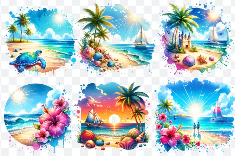 Summer at the Beach Clipart Bundle, Beach Sunset Sublimation PNG With ...