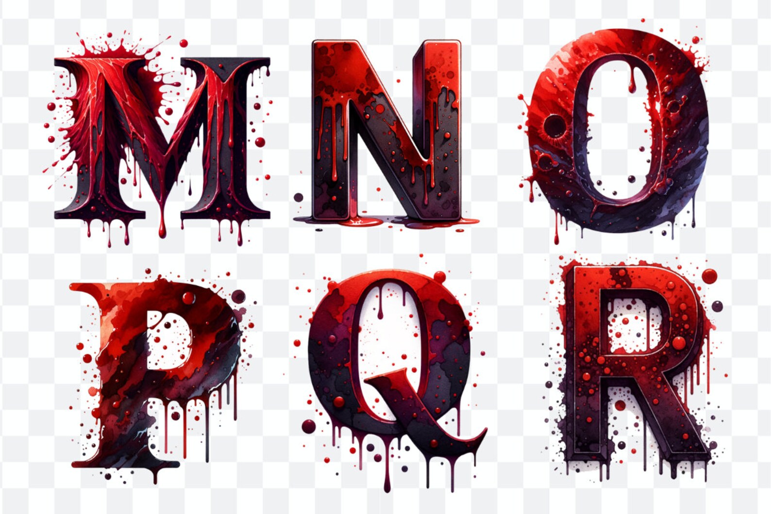 Blood Splatter PNG Alphabet and Numbers Clipart Bundle With Dripping ...