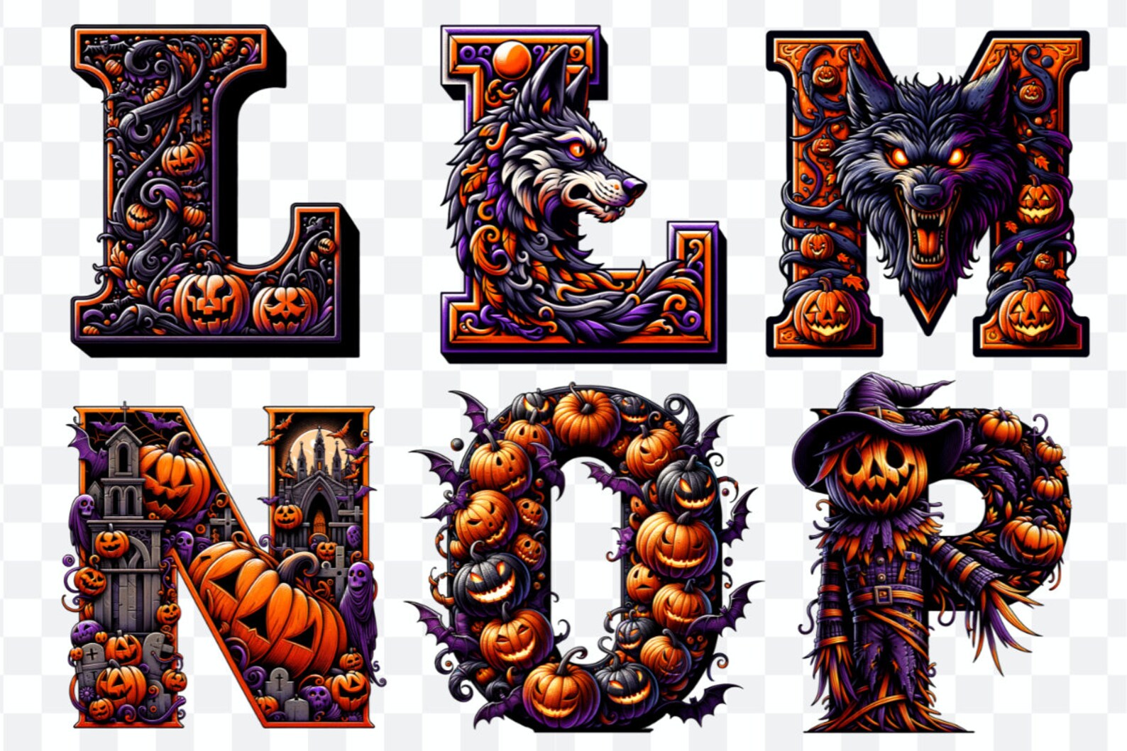 Halloween Alphabet and Numbers Sublimation PNG Clipart Bundle in Orange ...