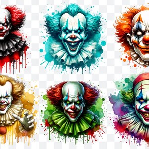 Creepy Clown Bundle, Spooky Halloween Clipart, Sublimation Transparent ...