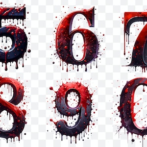 Blood Splatter PNG Alphabet and Numbers Clipart Bundle With Dripping ...