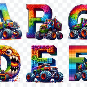 Monster Truck PNG Alphabet and Numbers Bundle, Monster Jam Sublimation ...