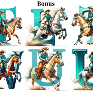 Cowgirl PNG Alphabet Bundle, Western ABC Clipart of Women on Horse ...