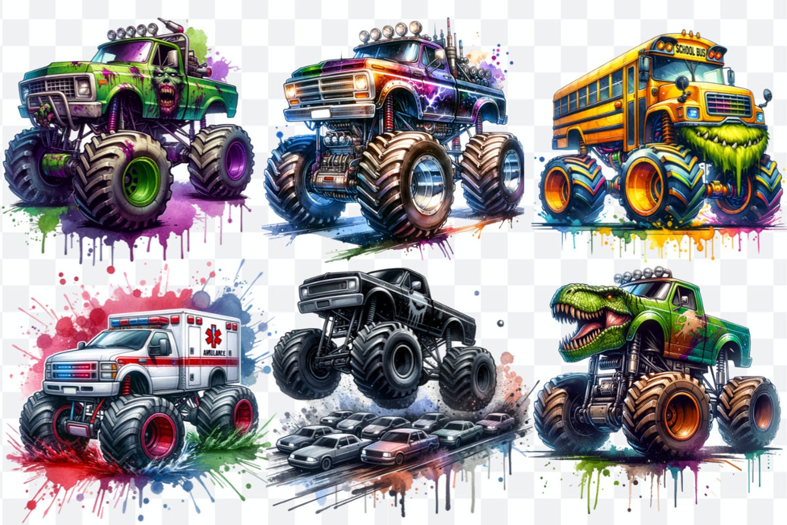 Monster Truck PNG Bundle, Monster Jam Sublimation Clipart Includes ...