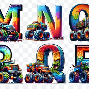 Monster Truck PNG Alphabet and Numbers Bundle, Monster Jam Sublimation ...