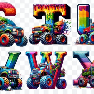 Monster Truck PNG Alphabet and Numbers Bundle, Monster Jam Sublimation ...