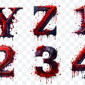 Blood Splatter PNG Alphabet and Numbers Clipart Bundle With Dripping ...