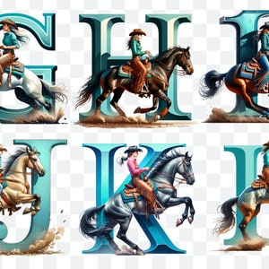 Cowgirl PNG Alphabet Bundle, Western ABC Clipart of Women on Horse ...