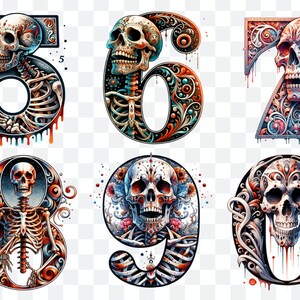 Skeleton Alphabet and Numbers Sublimation PNG Clipart Bundle in White ...