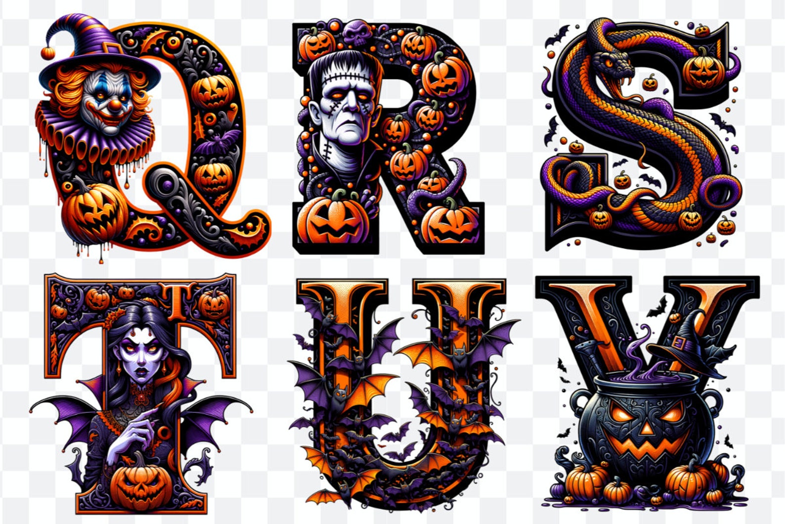 Halloween Alphabet and Numbers Sublimation PNG Clipart Bundle in Orange ...