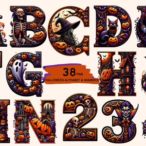 Halloween Alphabet and Numbers Sublimation PNG Clipart Bundle in Orange ...