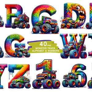 Monster Truck PNG Alphabet and Numbers Bundle, Monster Jam Sublimation ...