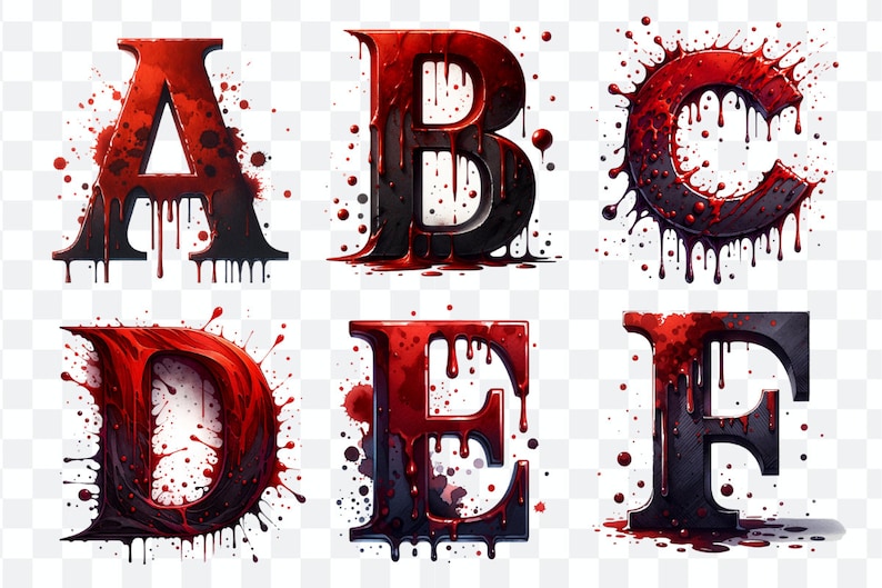Blood Splatter PNG Alphabet and Numbers Clipart Bundle With Dripping ...