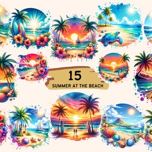 Summer at the Beach Clipart Bundle, Beach Sunset Sublimation PNG With ...