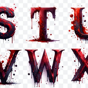 Blood Splatter PNG Alphabet and Numbers Clipart Bundle With Dripping ...