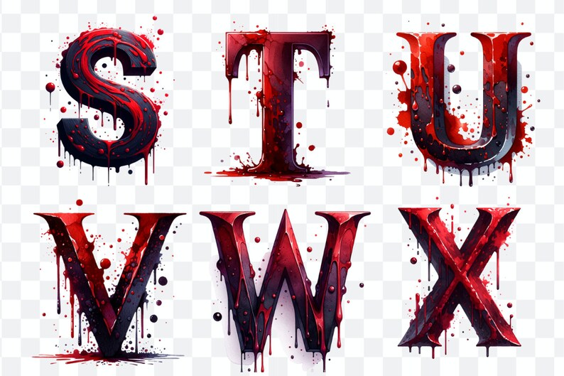 Blood Splatter PNG Alphabet and Numbers Clipart Bundle With Dripping ...