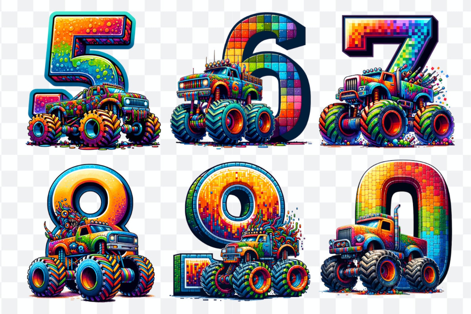Monster Truck PNG Alphabet and Numbers Bundle, Monster Jam Sublimation ...