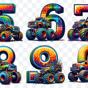 Monster Truck PNG Alphabet and Numbers Bundle, Monster Jam Sublimation ...