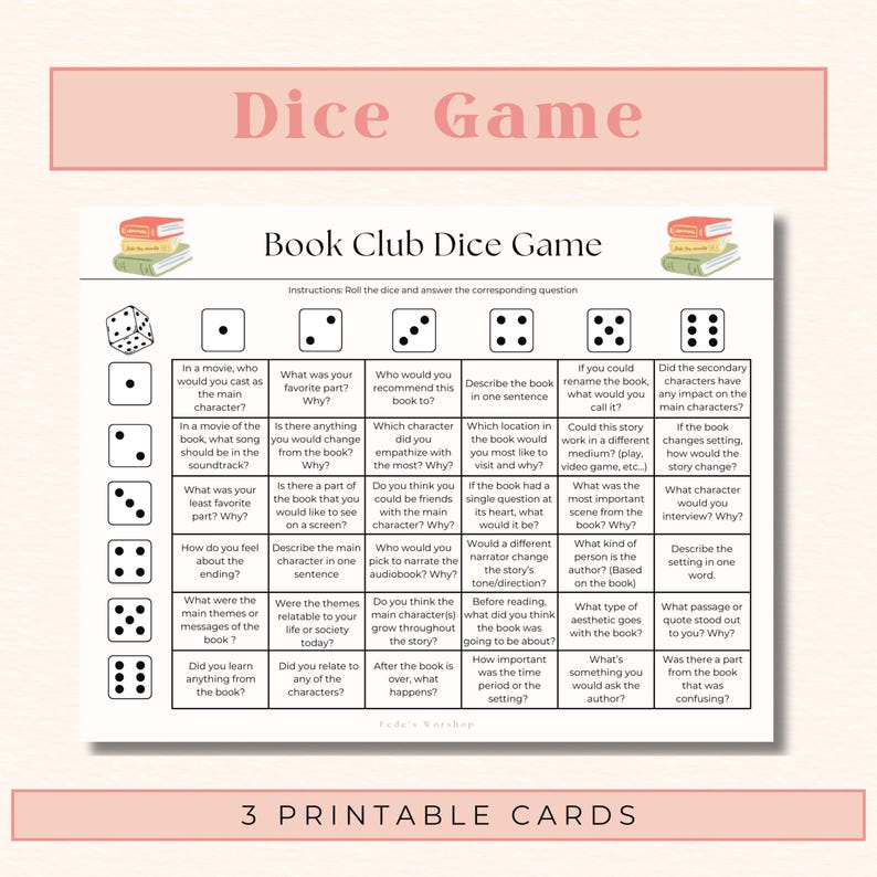 Book Club Dice Game: Printable Discussion Questions (PDF) - Etsy