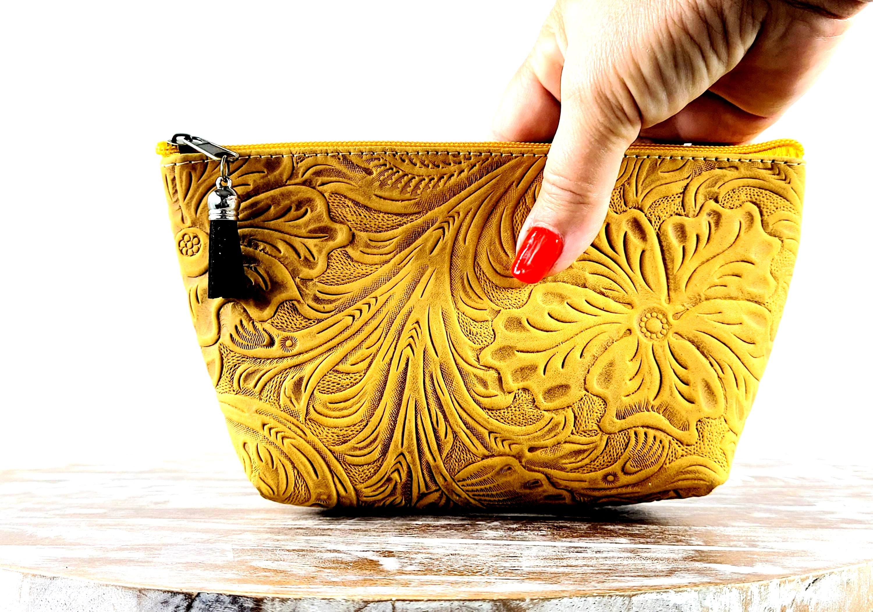 Mexican Leather Cosmetic Bag-artisanal Bag-hand Tooled Bag-leather Bag ...
