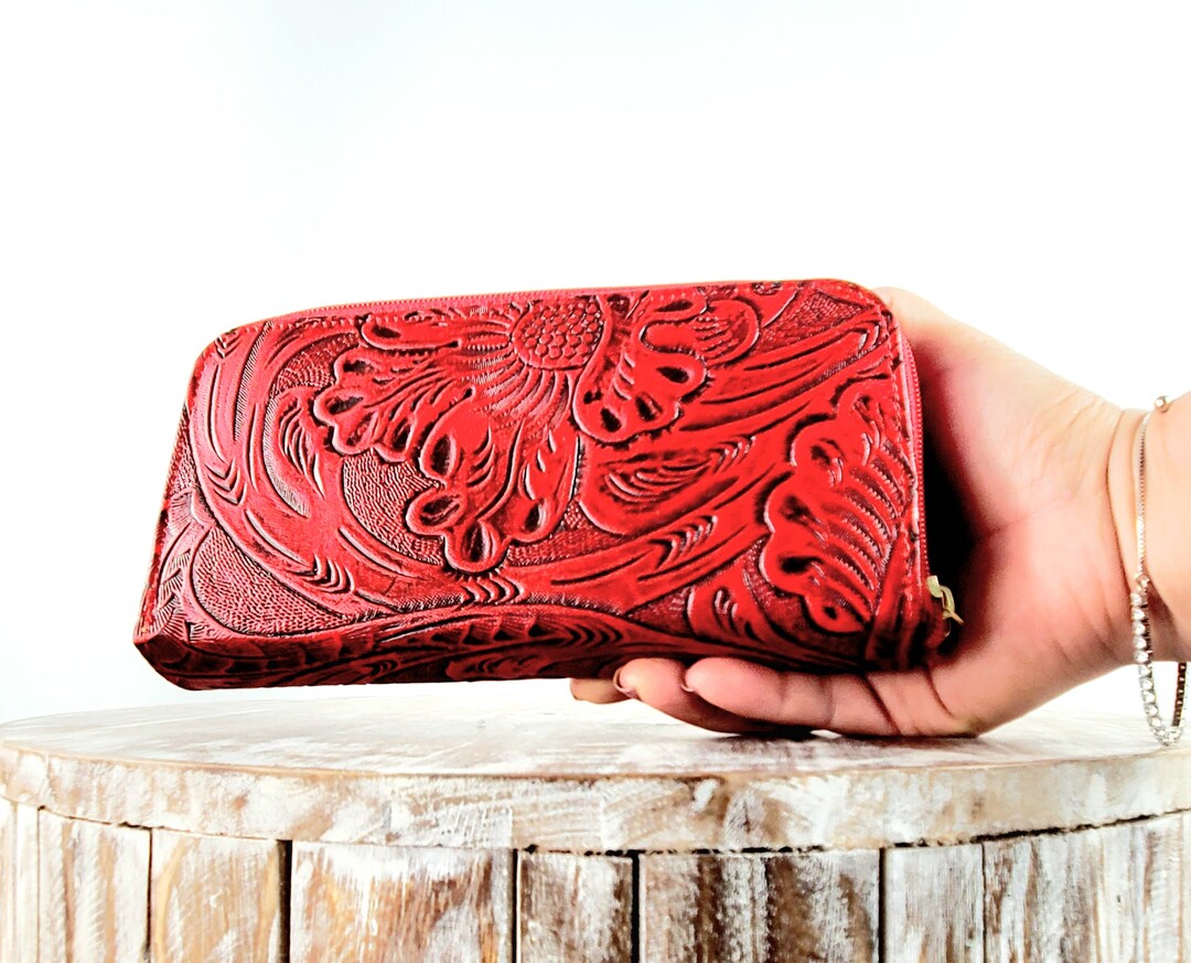 Mexican Leather Wallet Two Zippers-mexican Flowers-mexican Wallet ...