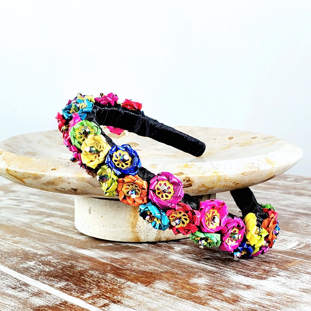 Mexican Headband-headband Made of Palm Leaf Flowers-floral Mexican ...