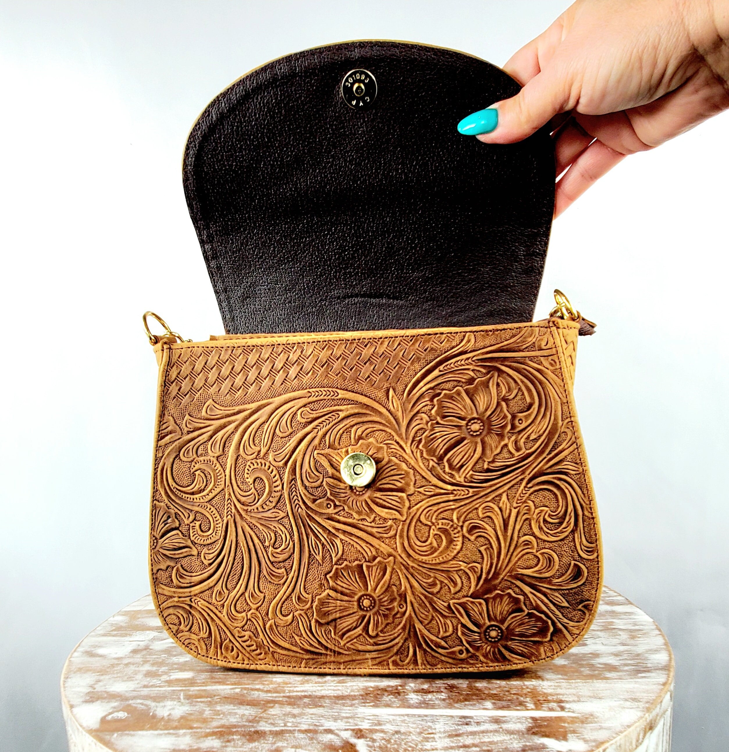 Tooled Mexican Crossbody-handbag-artisanal Purse Mexican Purse Leather ...