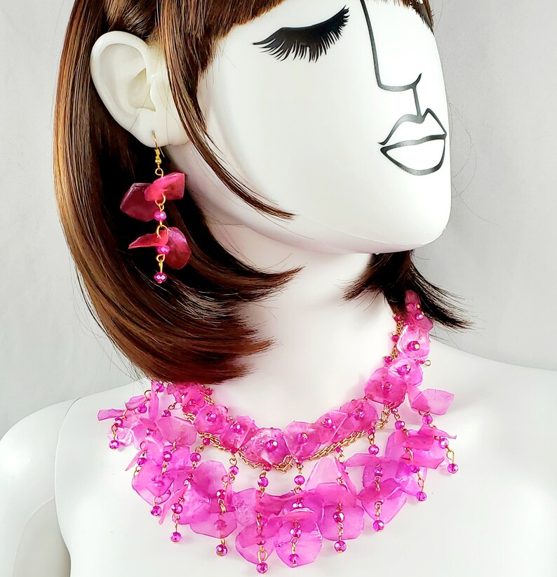 Handmade Mexican Fish Scale Jewelry Set: Pink Necklace & Earrings - Etsy