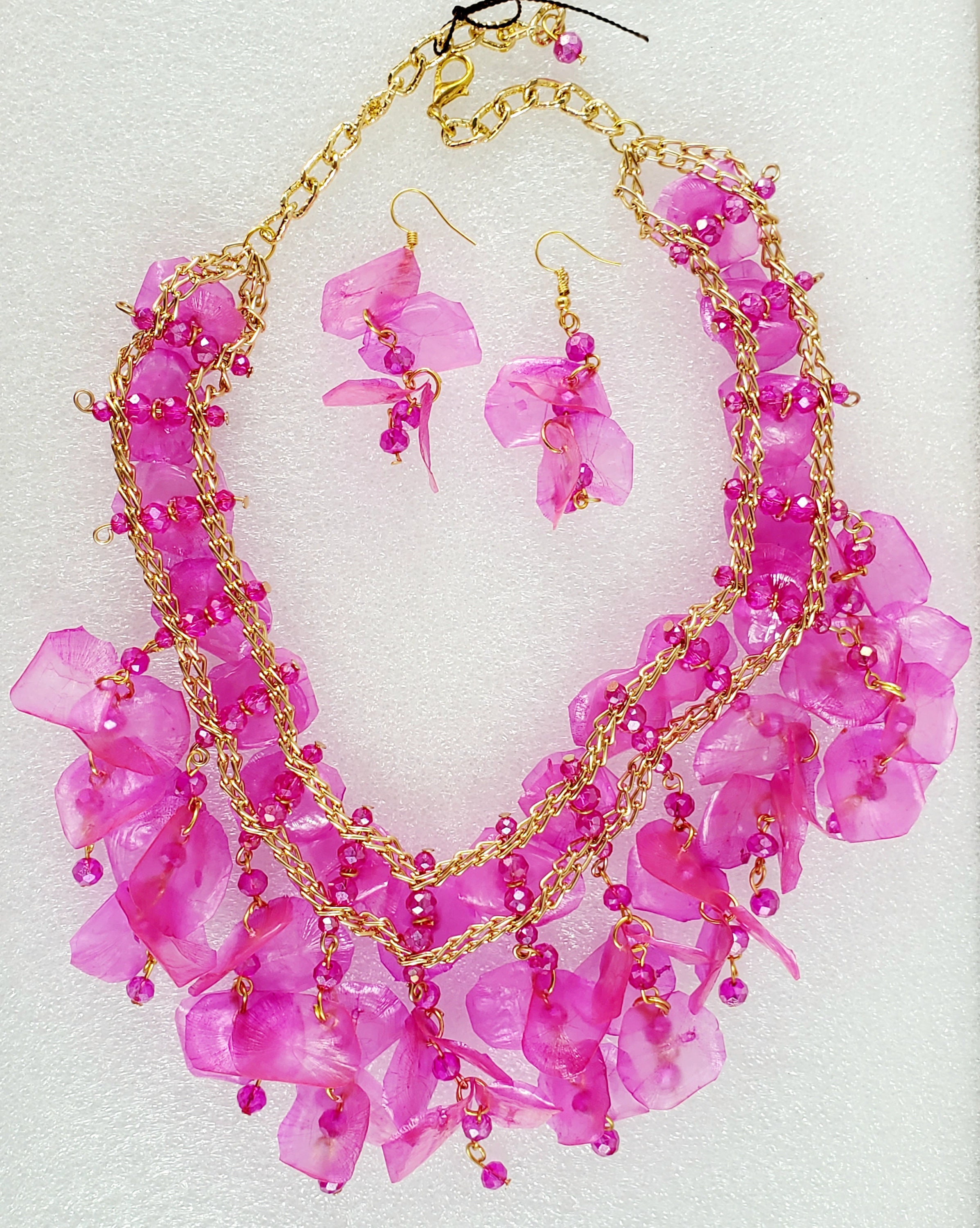 Handmade Mexican Fish Scale Jewelry Set: Pink Necklace & Earrings - Etsy