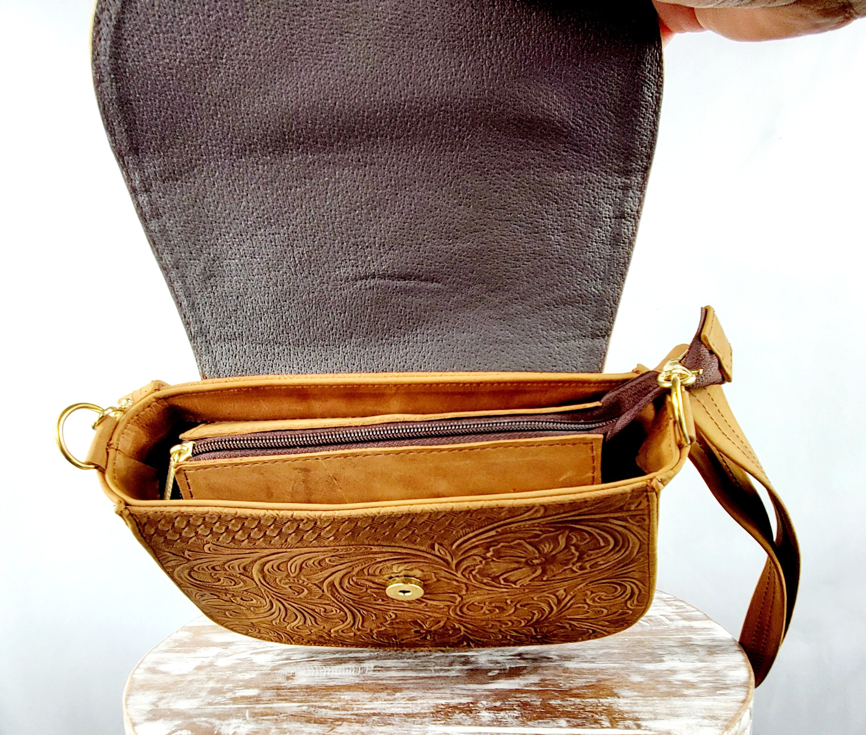 Tooled Mexican Crossbody-handbag-artisanal Purse Mexican Purse Leather ...