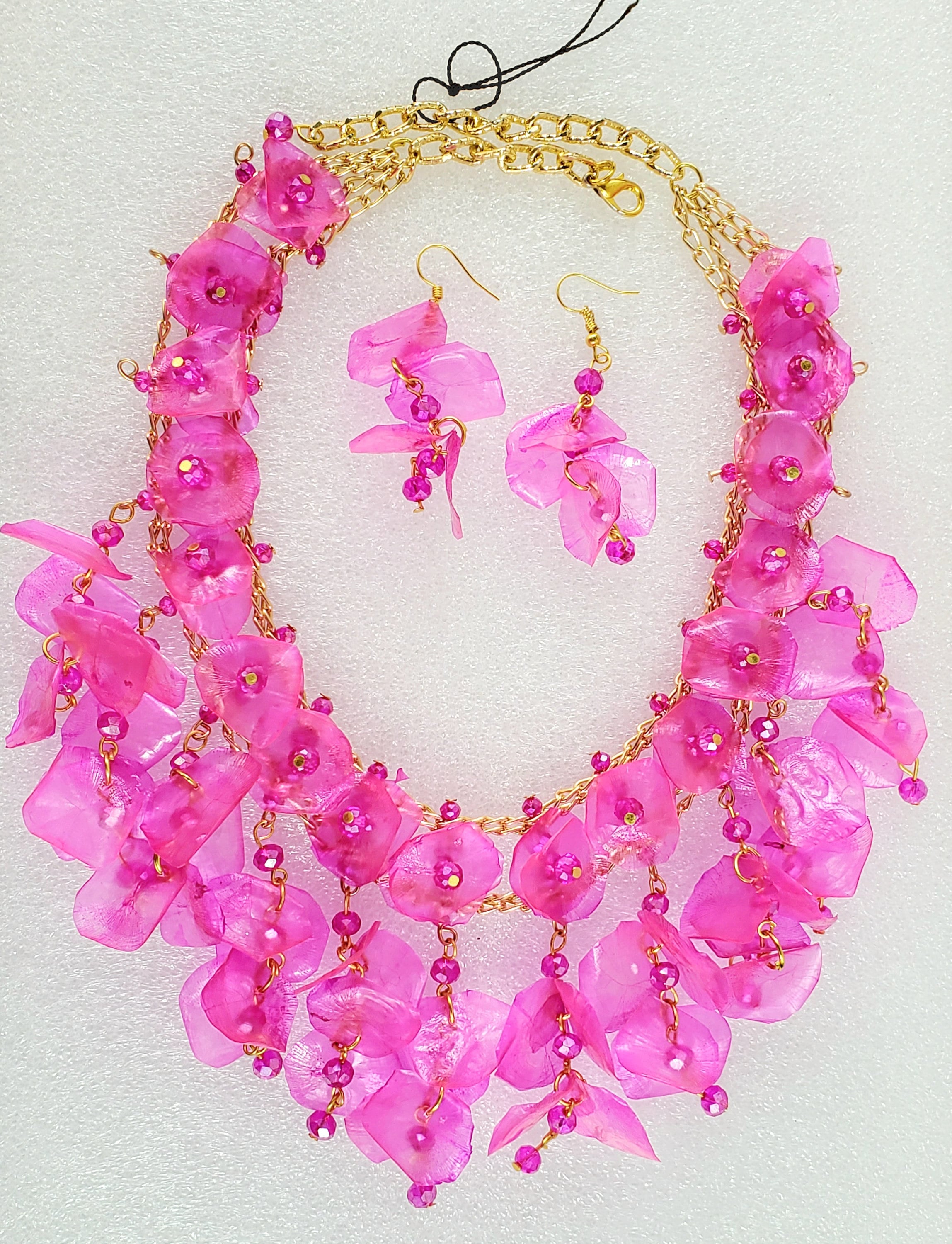 Handmade Mexican Fish Scale Jewelry Set: Pink Necklace & Earrings - Etsy