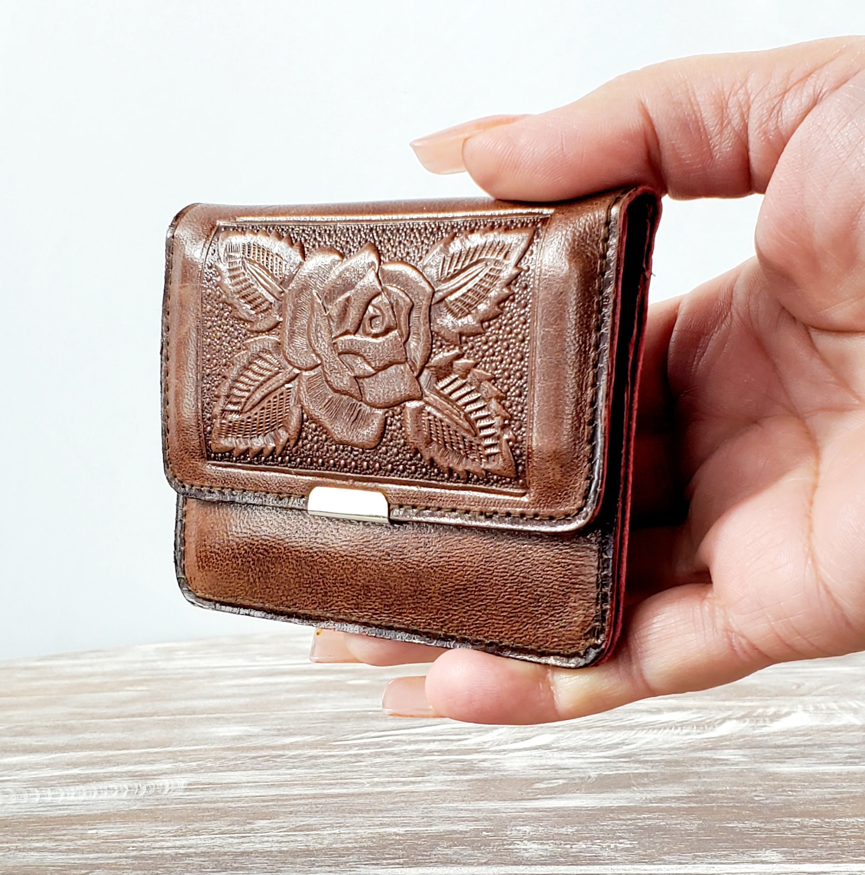 Mini Wallet Mirror-hand Tooled Wallet-woman Wallet-artisanal Mexican ...