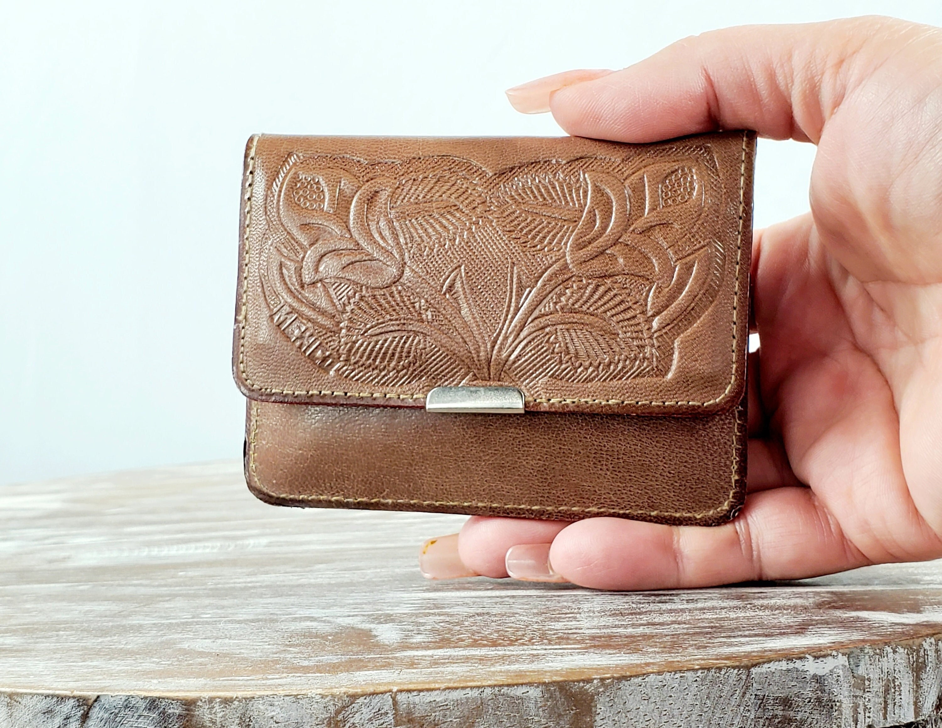 Mini Wallet Mirror-hand Tooled Wallet-woman Wallet-artisanal Mexican ...