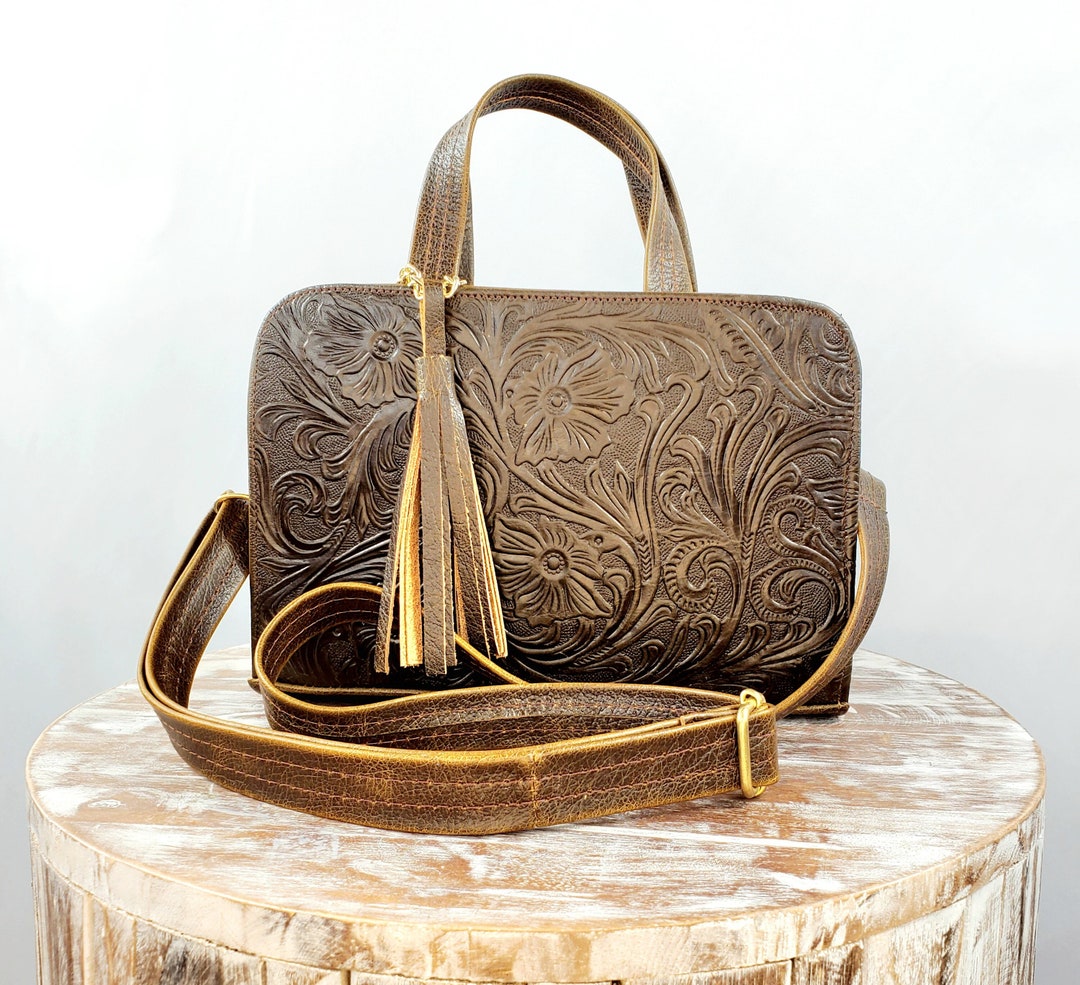 Tooled Mexican Hand Bag Artisanal Purse Mexican Purse Leather Crossbody ...