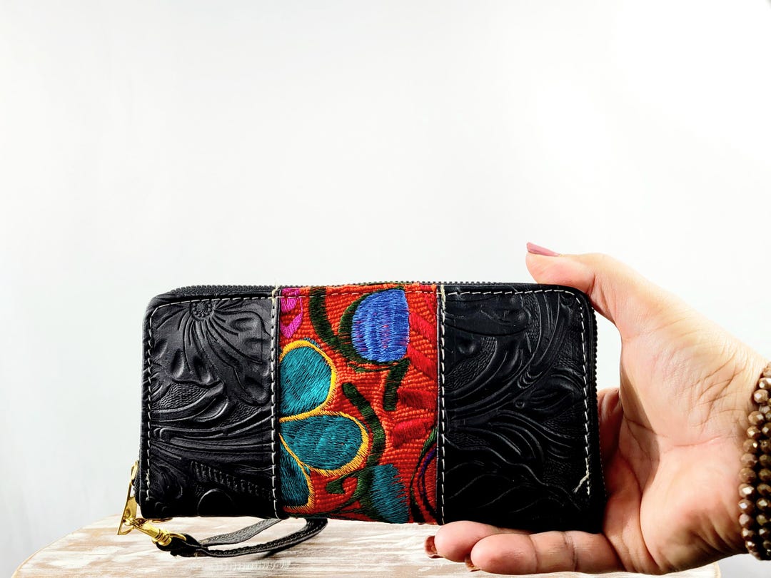 Embroidered Tooled Leather Wallet: Handmade Mexican Artisan Clutch - Etsy