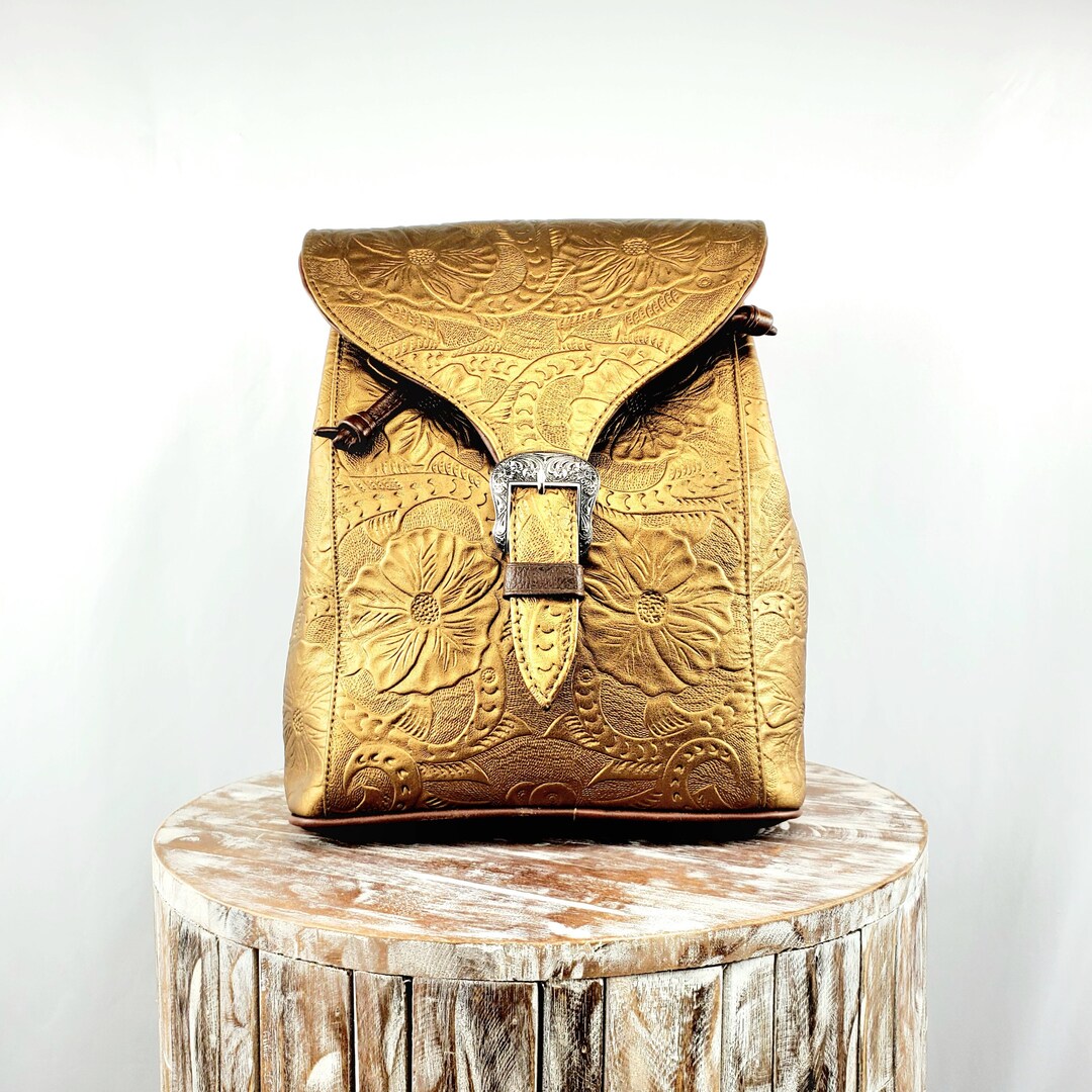 Hand Tooled Leather Backpack: Mexican Floral Purse - Etsy