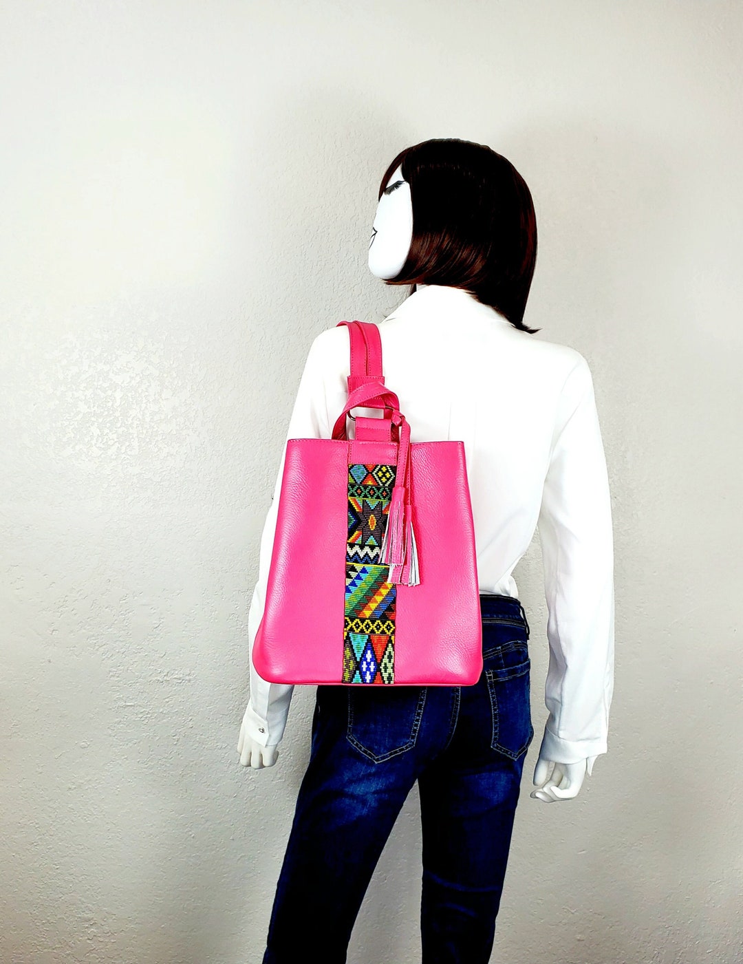 Mexican Backpack-artisanal Leather Backpack With Huichol Art-mexican ...