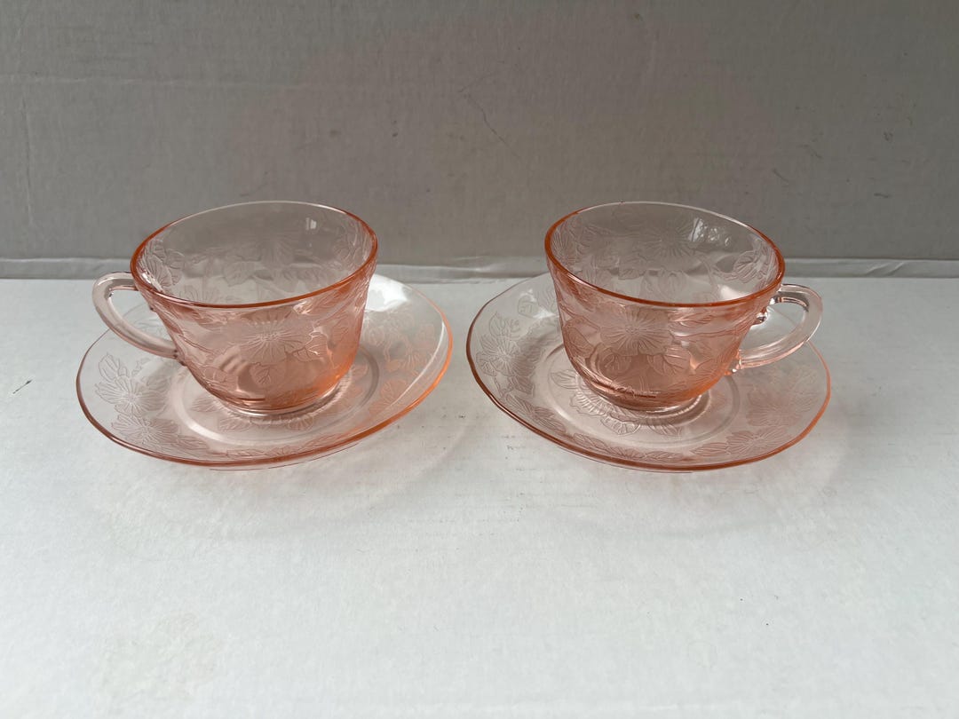 Macbeth Evans Glass Company Pink Depression Cups and Saucers in the ...