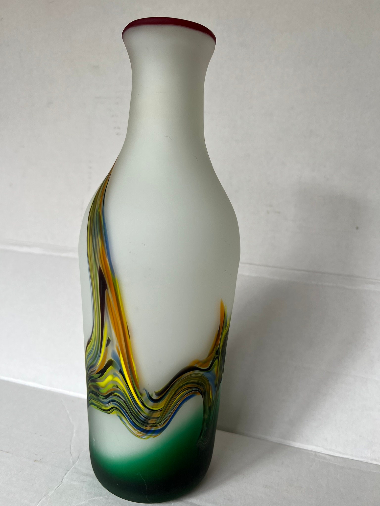 Frosted Hand Blown Art Glass Vase - Etsy
