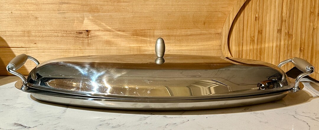 Vintage Stainless Steel Fish Serving Tray Pan Platter W/cover ...