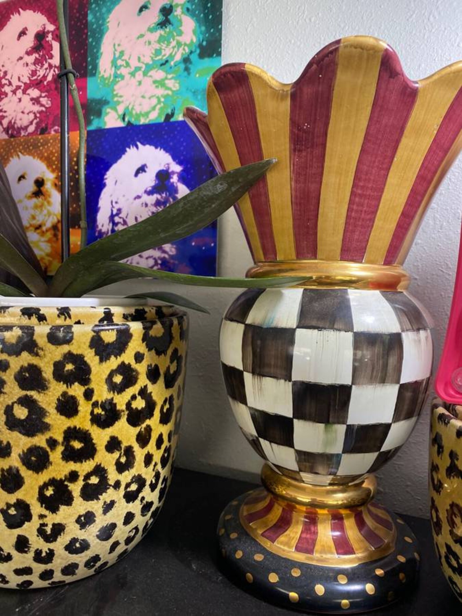 MACKENZIE CHILDS Ceramic Large Great Vase Courtly Check Black White ...
