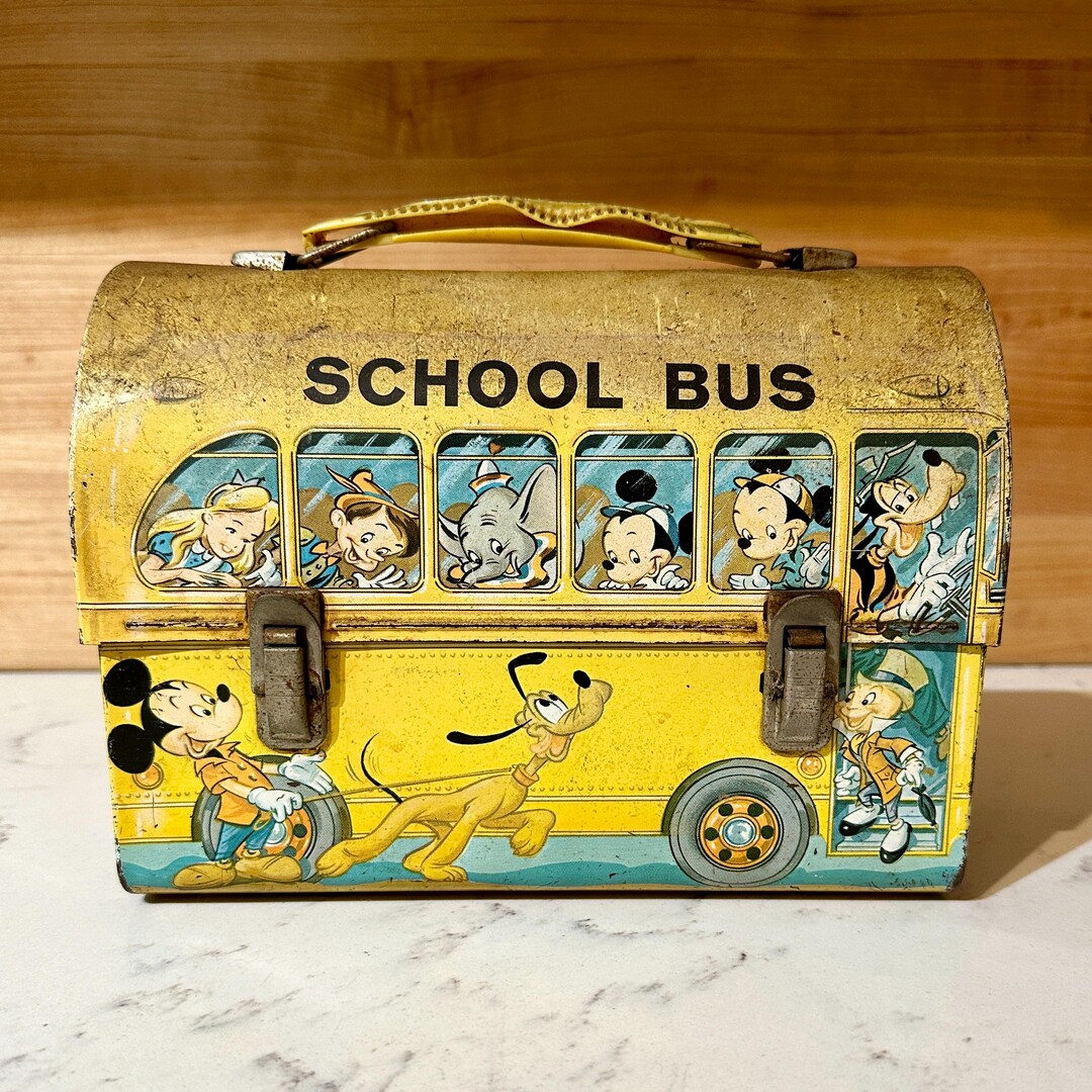 Vintage 1960s Walt Disney School Bus Metal Lunchbox W/thermos Featuring ...