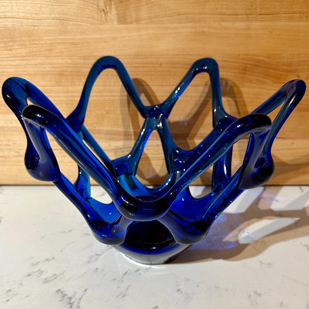 Vintage Cobalt Blue Murano Glass Fruit Bowl - an Original Centerpiece ...