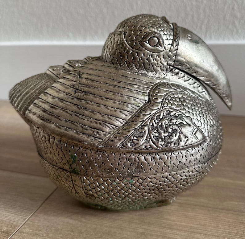 Vintage Hand Forged Sterling Silver Bird Ceremonial Wedding Trinket Box ...