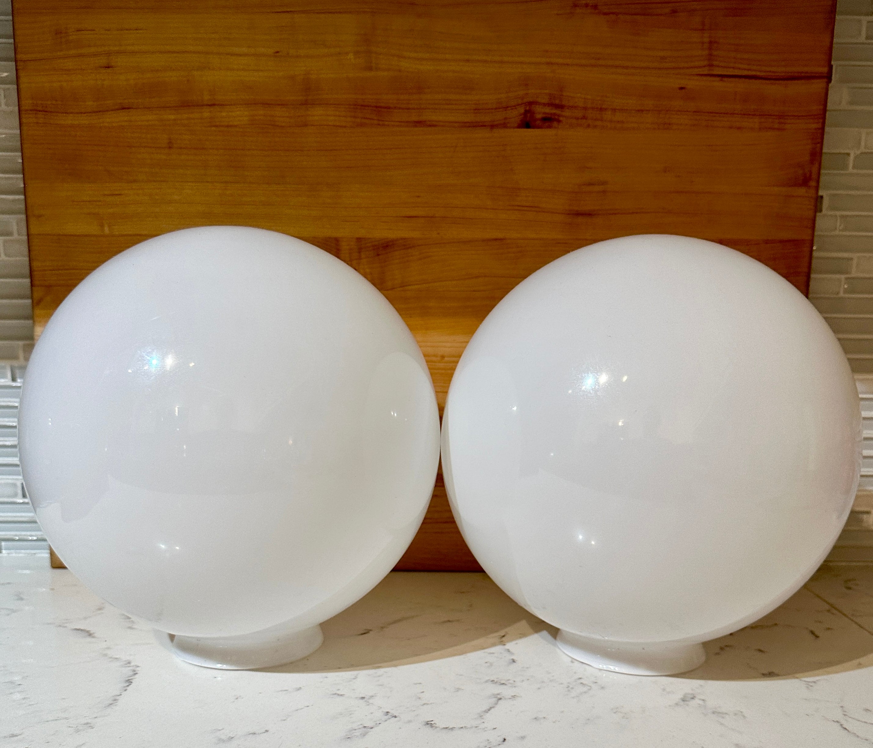 Vintage Round White Glass Replacement Globes — 2 8” And 2 10 Handblown Ball Shades W4