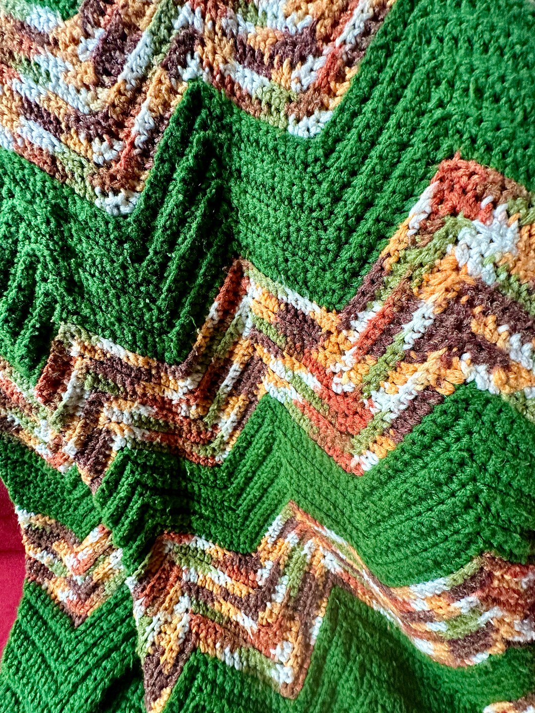 Vintage Handmade 70s Afghan Throw Blanket Bed Cover - Crocheted Chevron ...